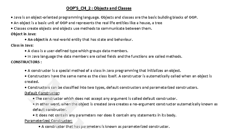 Java Sem 5: Objects, Classes, and GUI Concepts (Chapters 2-3-5) - Studocu