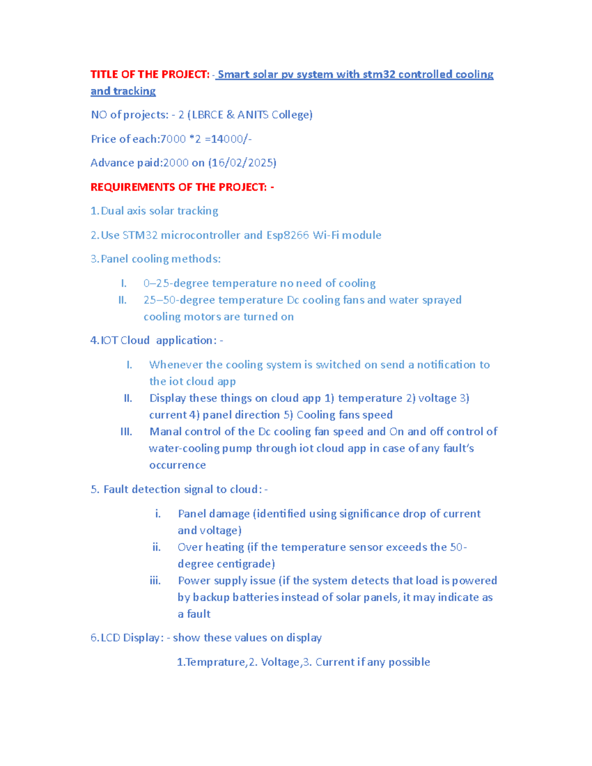 Project requirements - TITLE OF THE PROJECT: - Smart solar pv system ...