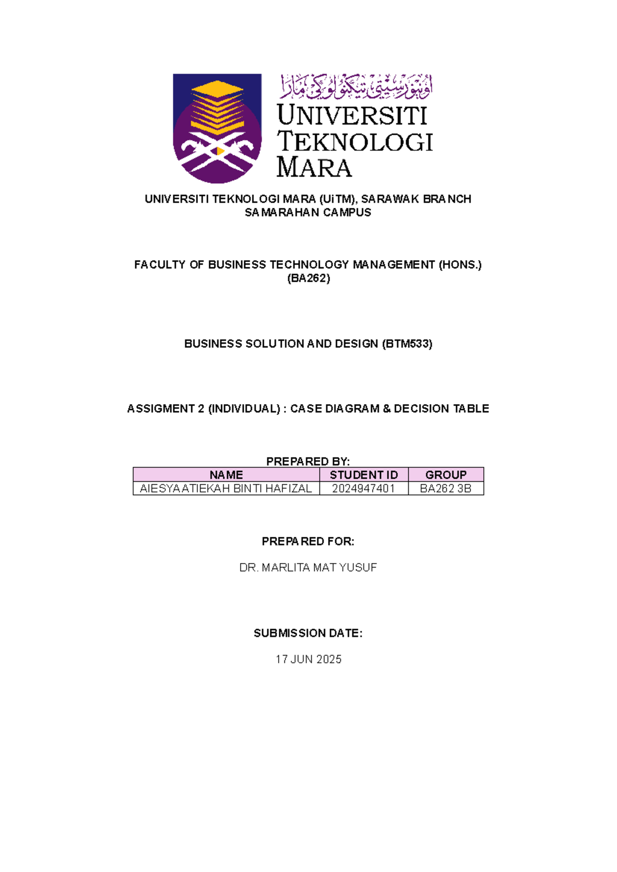 BTM533 Assignment 2: Use Case Diagram & Report Formatting Guidelines - Studocu
