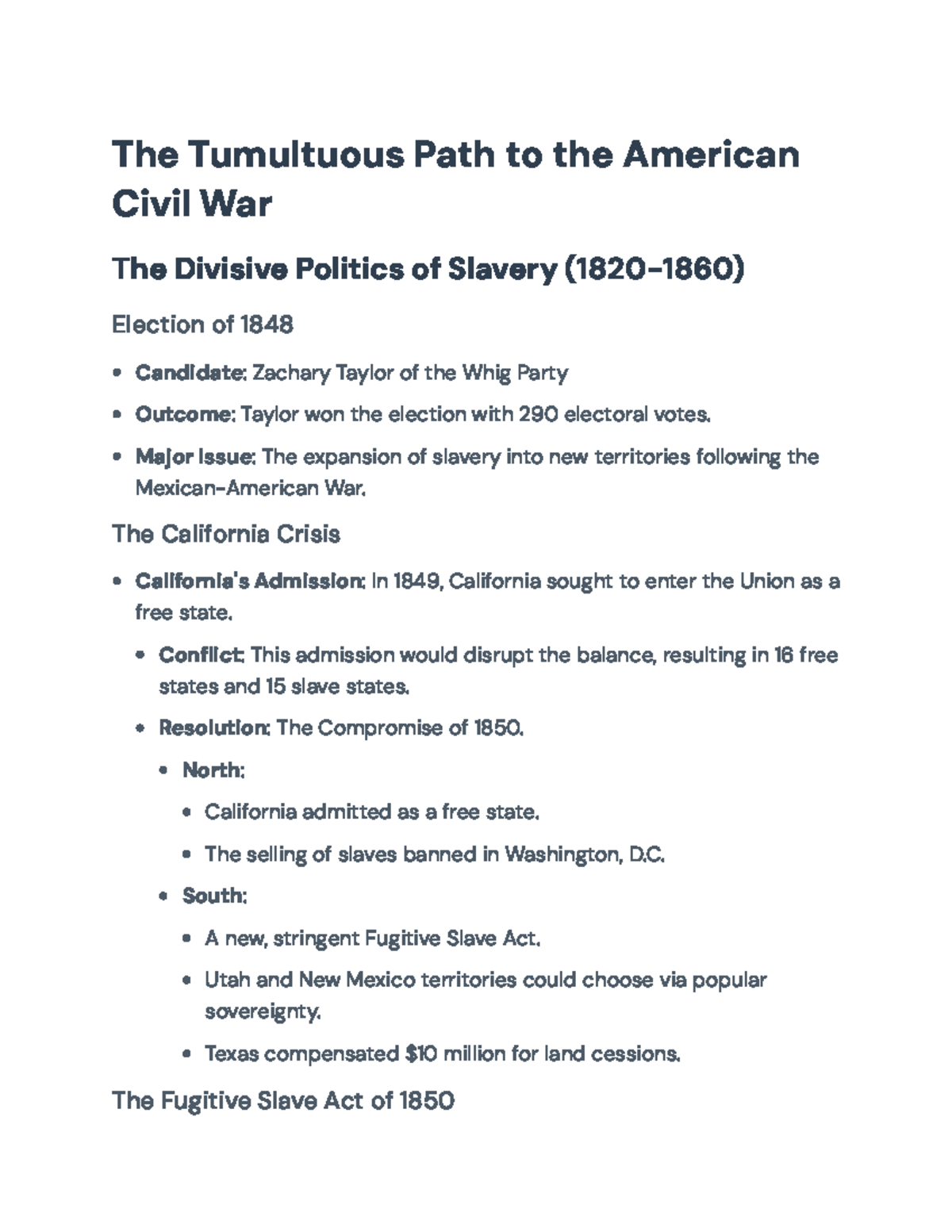 The Road to Civil War: Key Events and Figures, 1820-1861 - The ...