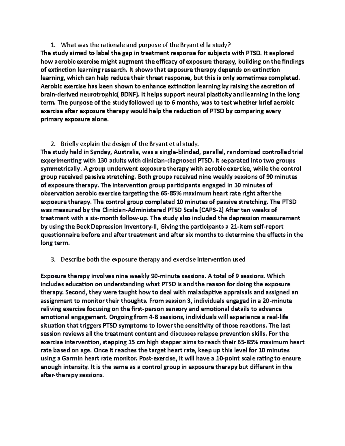 KIN 1070 A Assignment 2 - Insights into Health Psychology & PTSD Study ...
