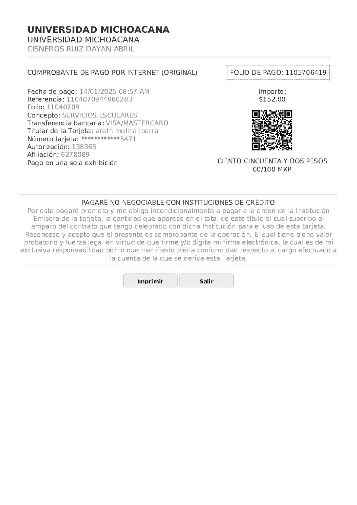 Pago 1105706419 - Btbg y y - UNIVERSIDAD MICHOACANA UNIVERSIDAD ...