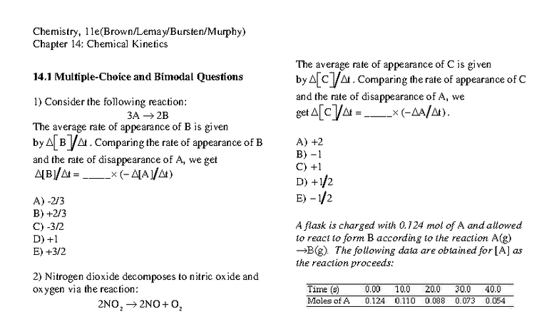 Chemistry 14: Chemical Kinetics - Chapter 14 Study Guide - Studocu