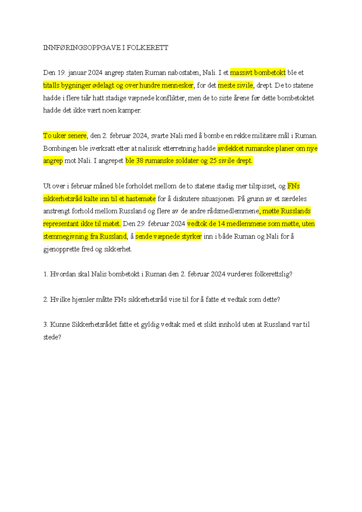INNFØRINGSOPPGAVE I FOLKERETT: Nali vs Ruman - FN's Rolle og Art. 51 ...