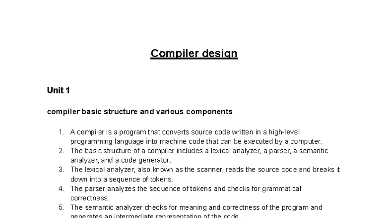 Compiler Design 2: Basic Structure, Components, and Phases - Studocu