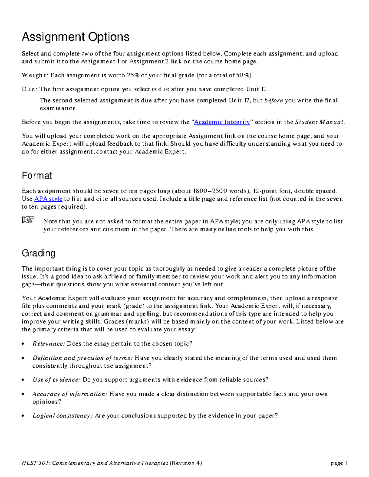 Assignment Options for Unit 12 & 17 (25% Each) - Studocu