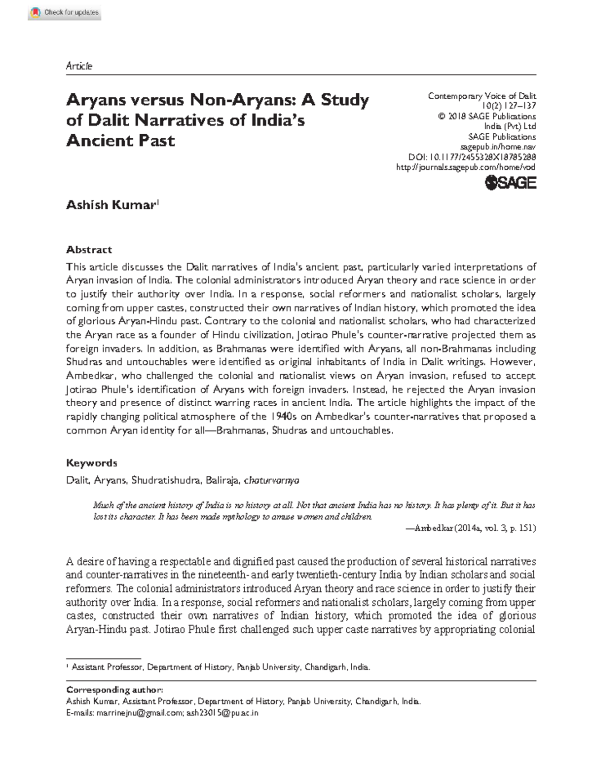 Dalit Narratives & Aryan Identity in India's Ancient History (HIST 101 ...