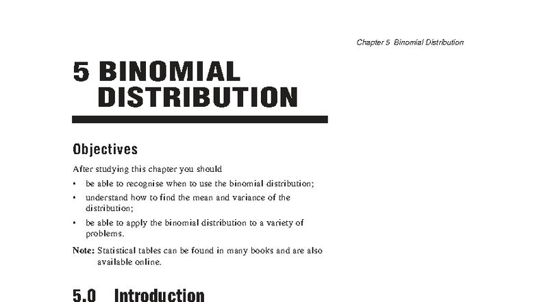 Chapter 5: Binomial Distribution Overview and Applications (Stats 101 ...