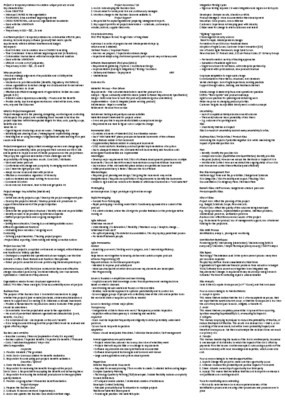 SWEN90016 Project Management Cheat Sheet: Key Concepts & Practices ...