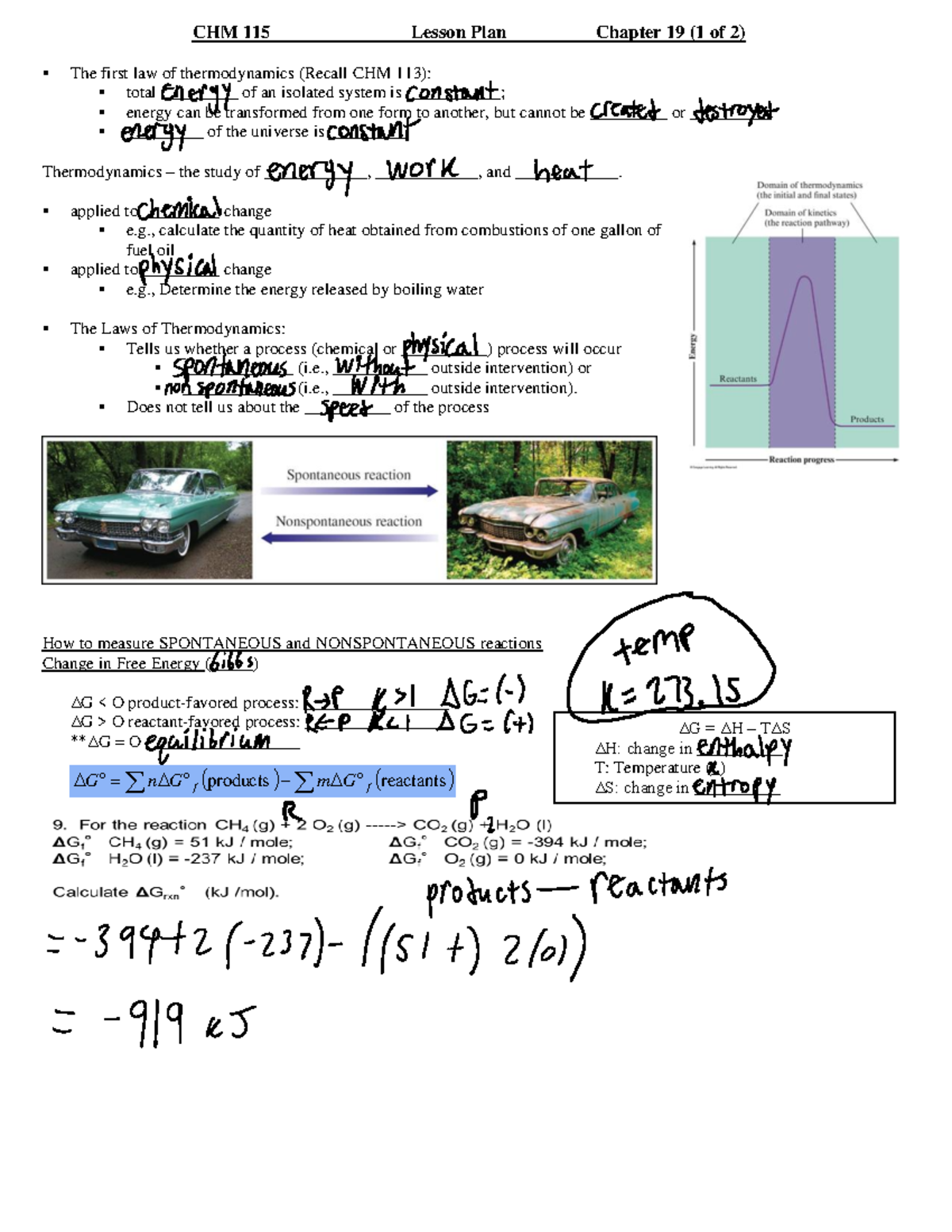 Ch 19 Lesson Plan - FA2020 - CHM 115 Lesson Plan Chapter 19 (1 of 2 ...