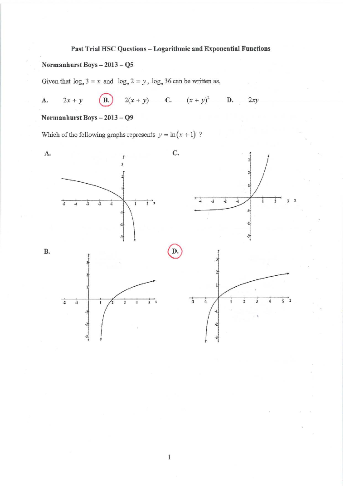 Past Trial HSC Questions – Exponential & Logarithmic Functions ...