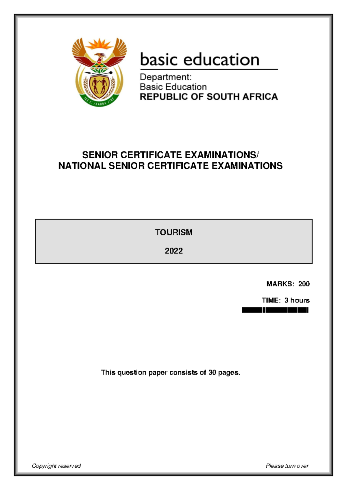 Tourism 2022 NSC Final Exam Past Paper - Table Mountain - Studocu