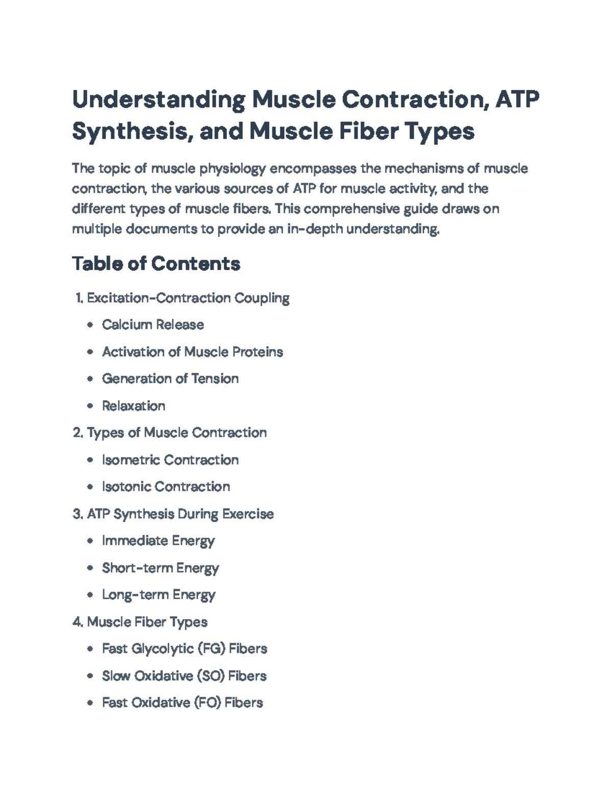 Understanding Muscle Contraction, ATP Synthesis, and Fiber Types - This ...
