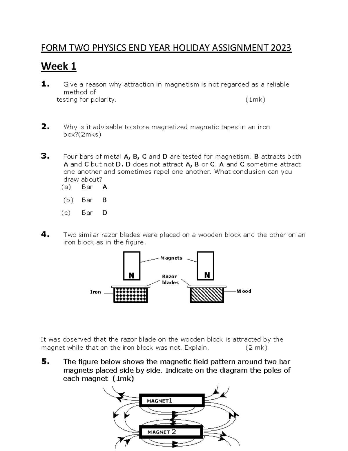 Form Two Physics End Year Holiday Assignment 2023 - Studocu