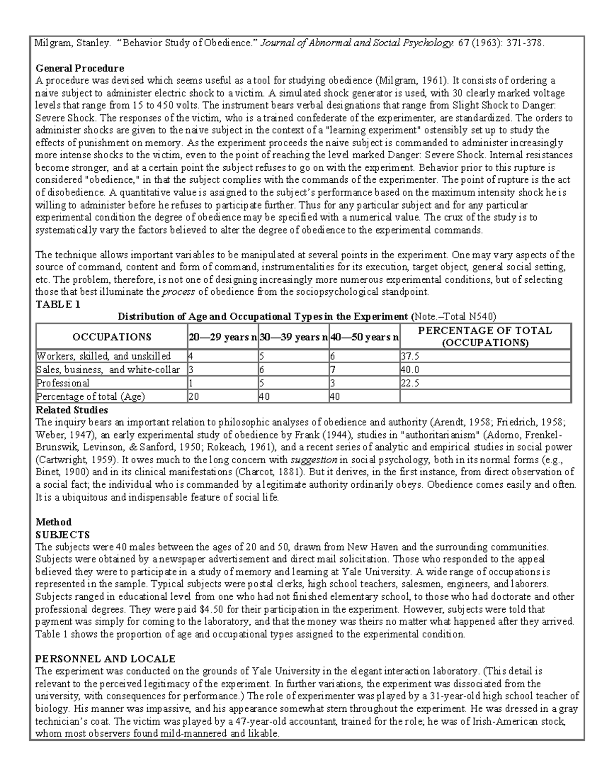 Milgram's Obedience Experiment (PSY 67): Methodology & Findings ...