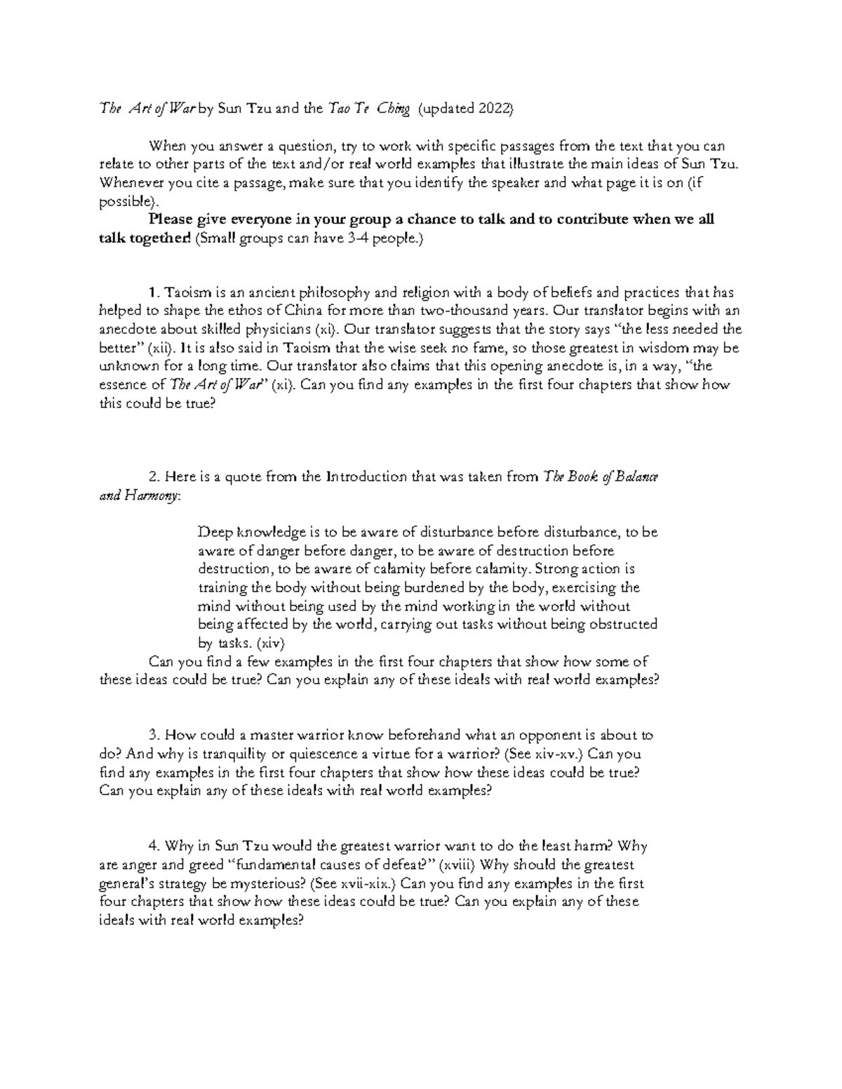 Art of War study guide questions - The Art of War by Sun Tzu and the ...