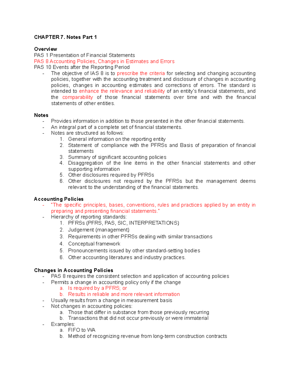 Notes on PAS 8 and PAS 10: Accounting Policies & Events After Reporting ...
