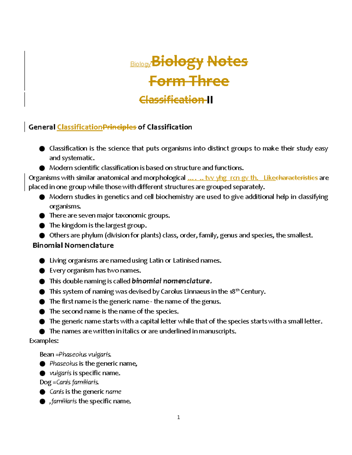 Biology FORM Three Final Exam Notes 2020: Classification and Kingdoms ...