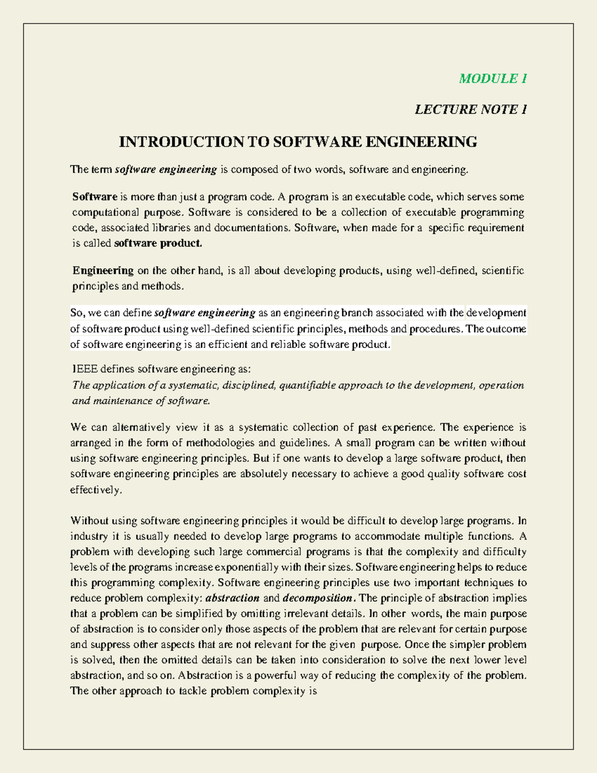 SE CH 1 - It's a Software Engineering notes , Do not refer - MODULE 1 ...