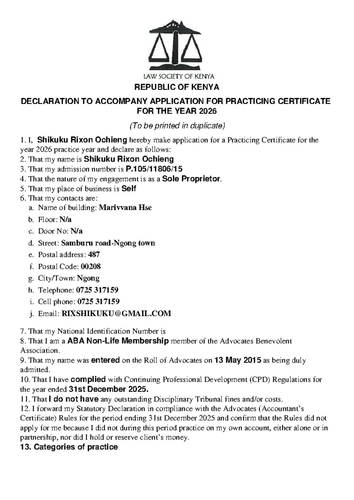 Declaration Form for Practicing Certificate Application 2026 - Studocu