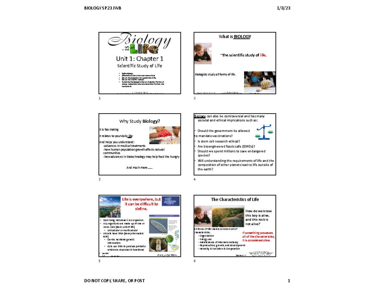 BIO0100 Unit 1 Chapter 1 Overview and Key Concepts in Biology - Studocu