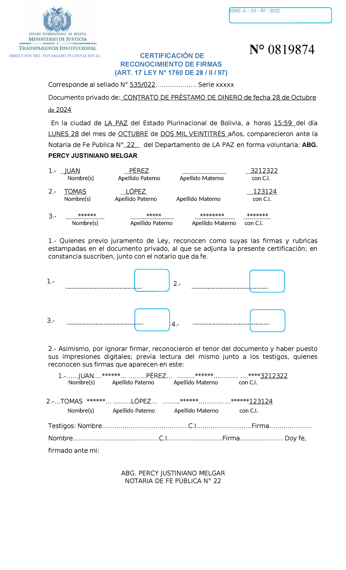 Certificación de Reconocimiento de Firmas - Notariado Plurinacional ...