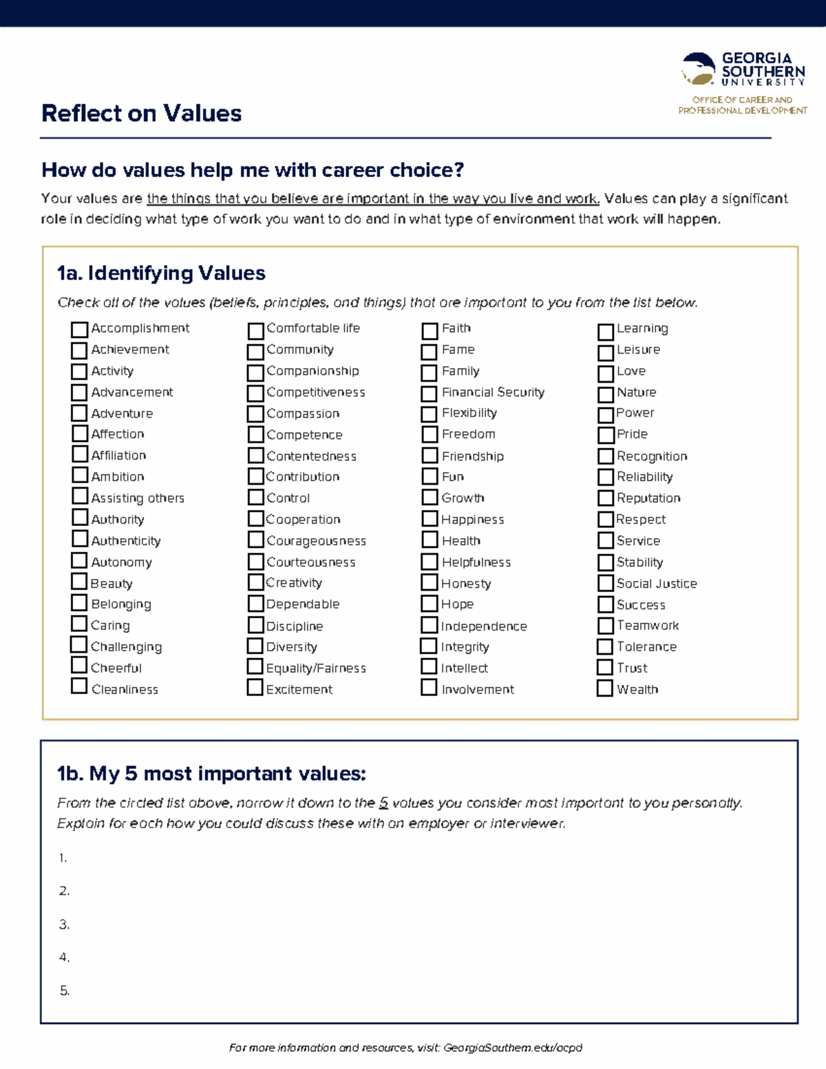 Connecting Career Values to Professional Choices - Worksheet 1 - Studocu