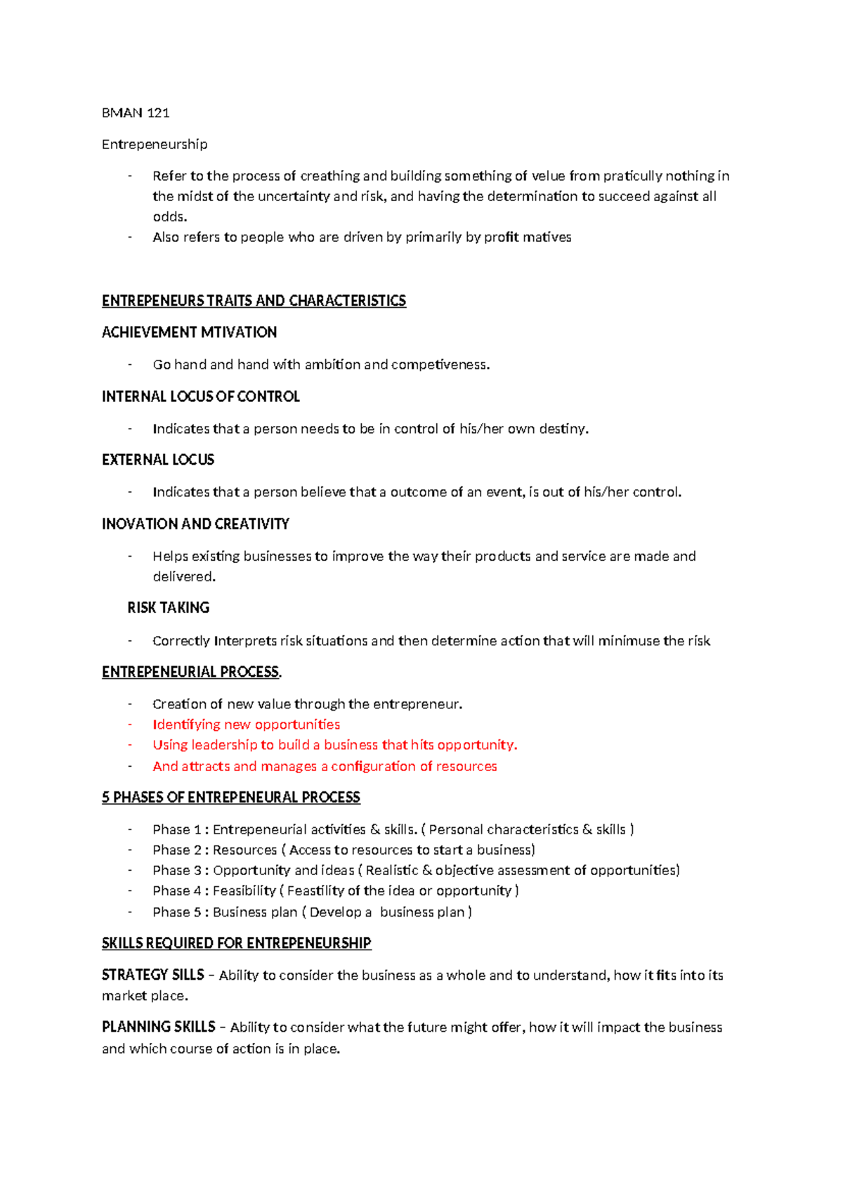 BMAN 121 - General Management Overview & Entrepreneurship Concepts ...