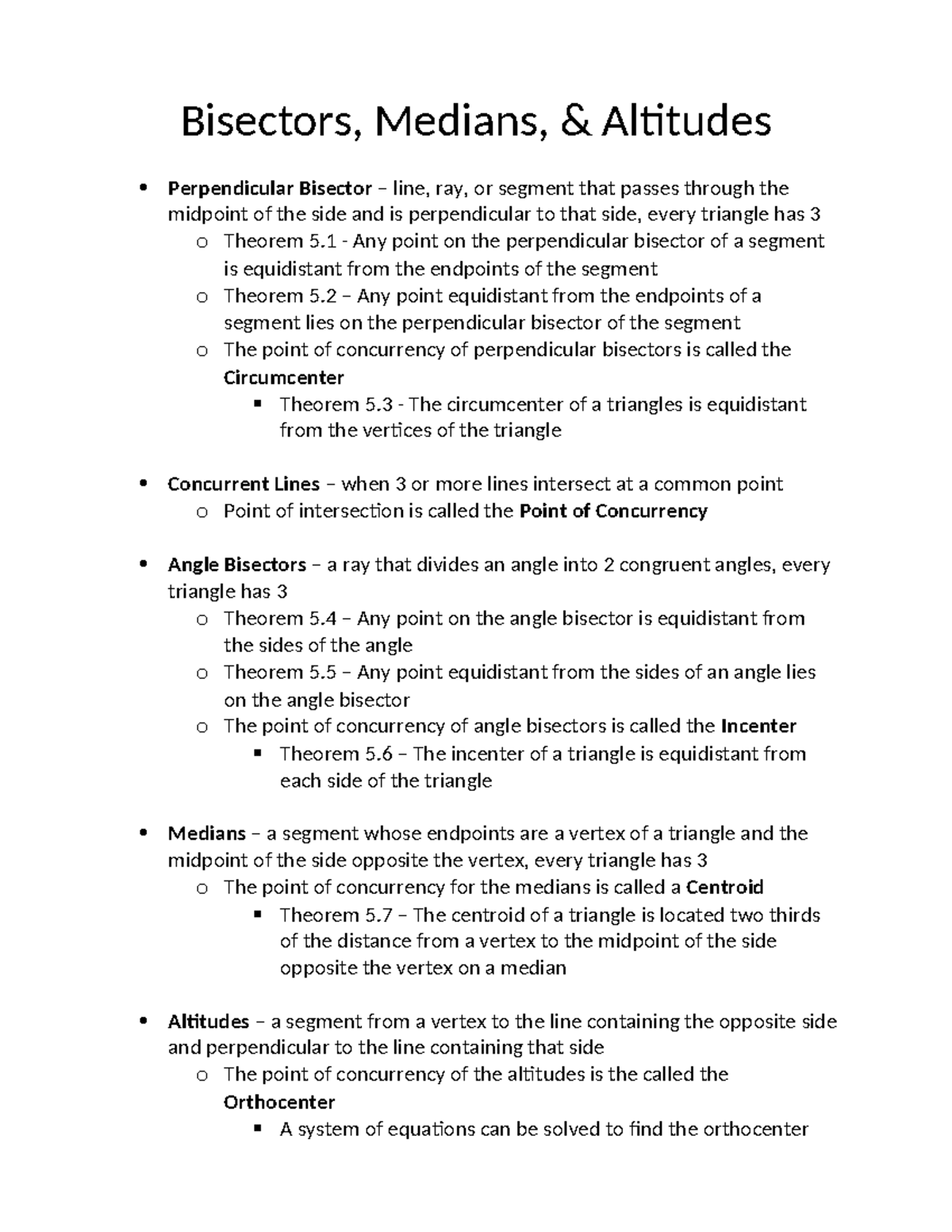 Geometry Lecture Notes: Medians, Altitudes & Bisectors - Studocu