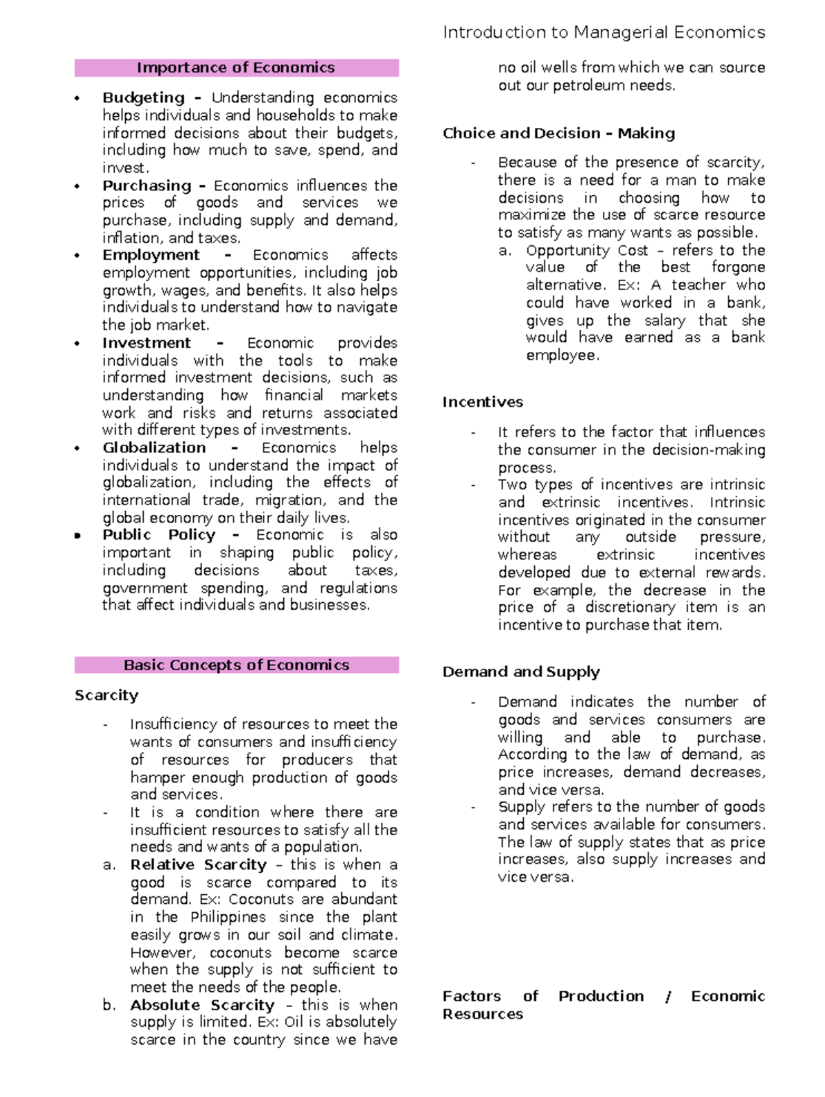 Introduction to Managerial Economics - Importance of Economics ...