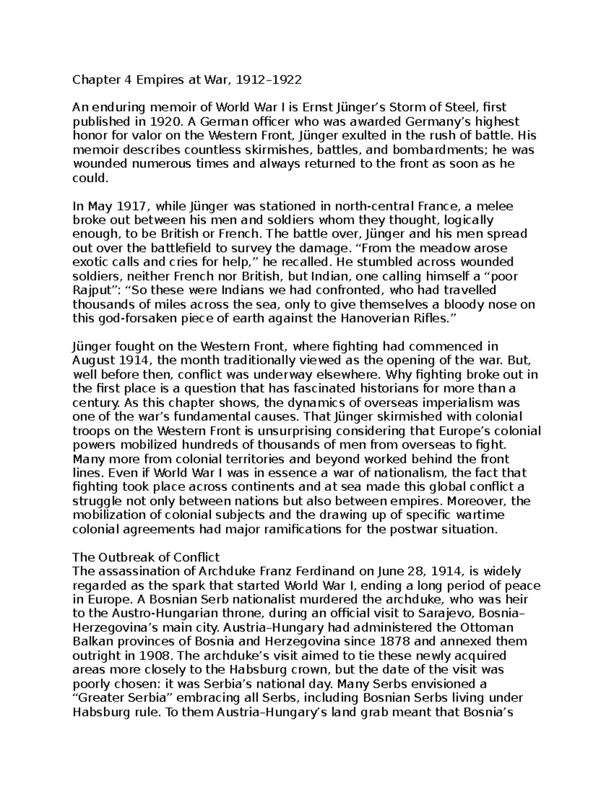 The Outbreak of World War I: Causes and Consequences - Chapter 4 ...