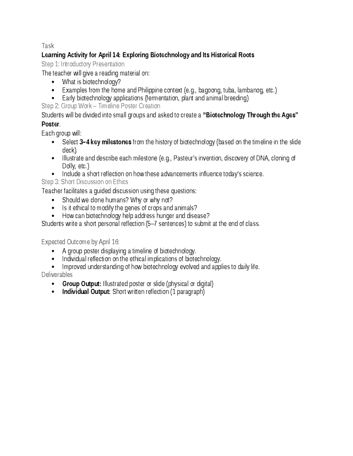 Biotech Activity - STS: Exploring Historical Roots & Ethics of Biotech ...