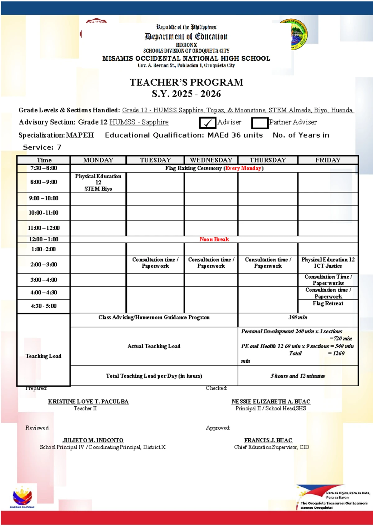 2025-2026 Class Program & Master List for Senior High School - Studocu