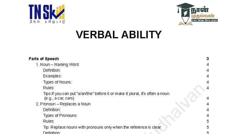 Day 1 Cheat Sheet: Verbal Ability Concepts and Rules - Studocu