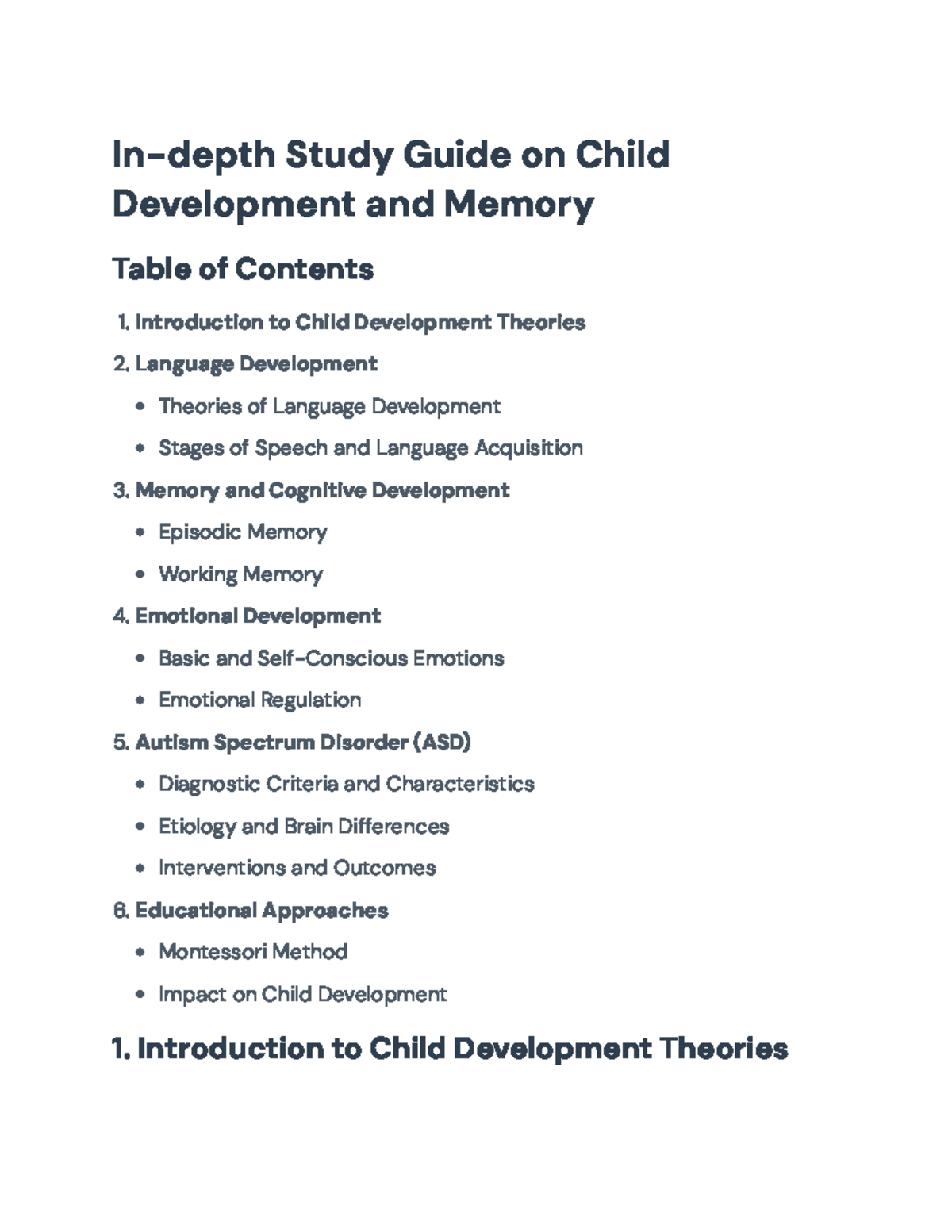 Comprehensive Study Guide on Child Development & ASD (PSY 301) - In ...