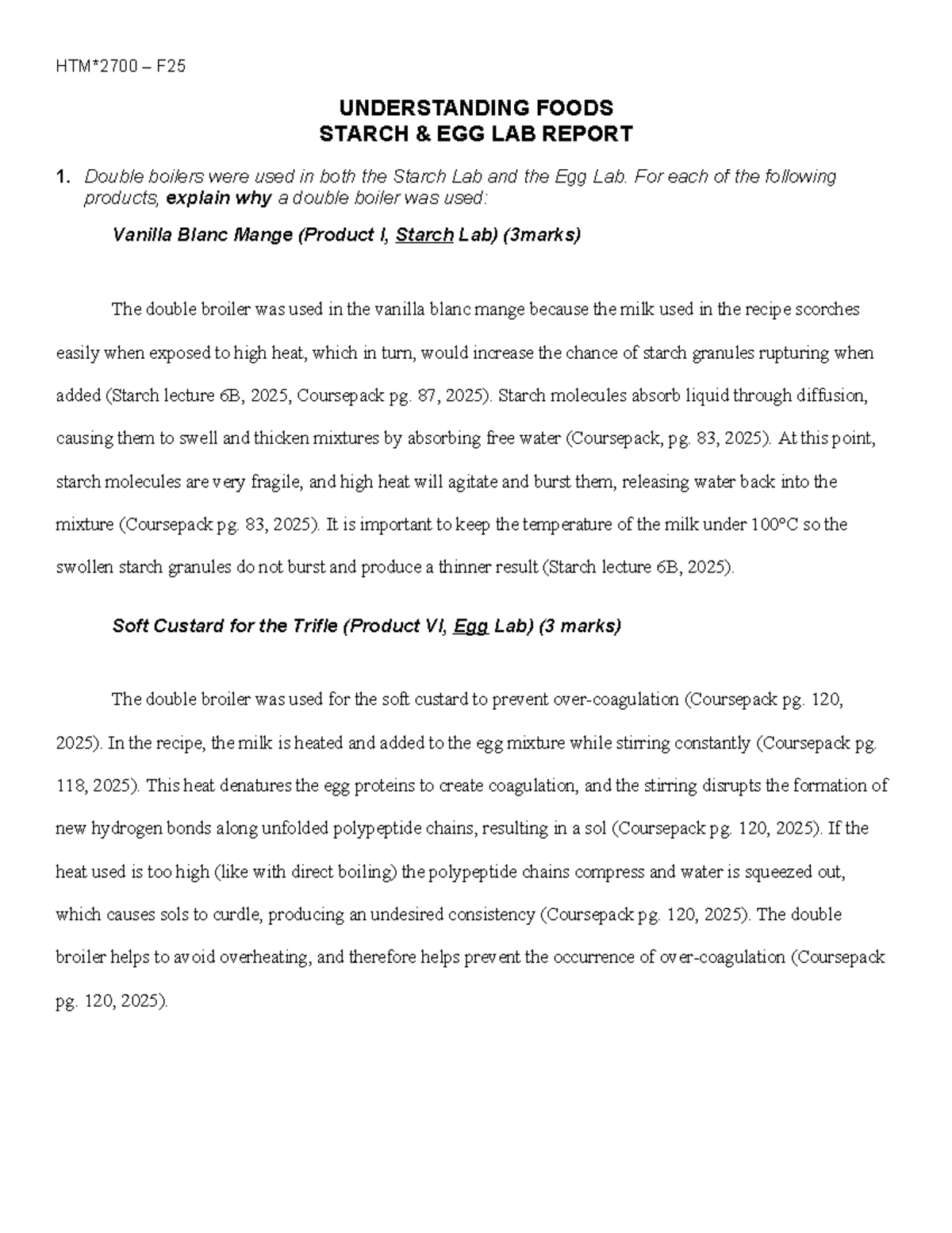 F25 Starch & Egg Lab Report: Double Boiler & Sauce Analysis - Studocu