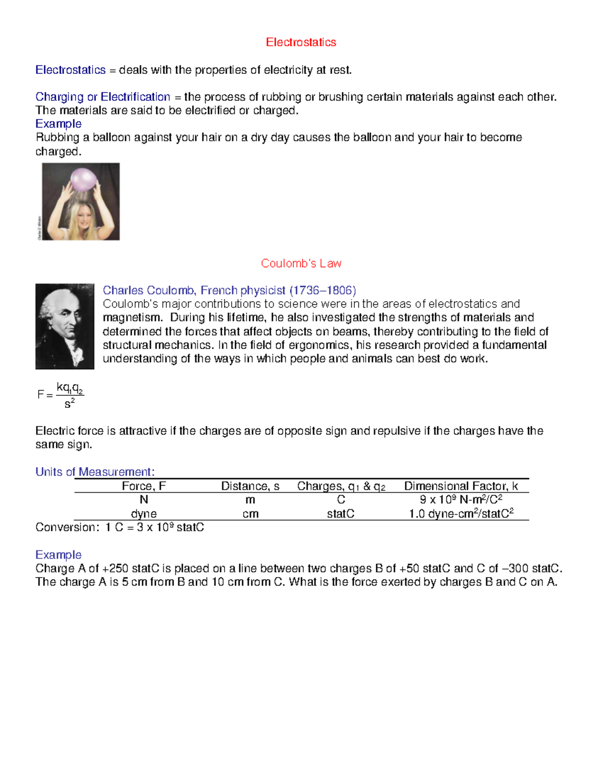 Electrostatics concepts and problem sets for PHYS 101 notes - Studocu