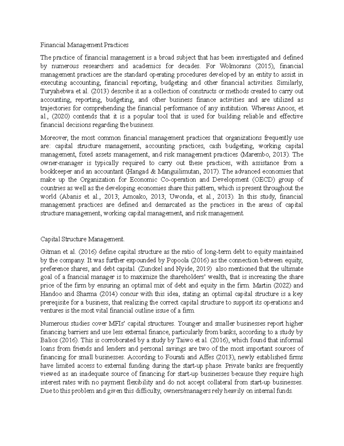 RRL - Comprehensive Overview of Financial Management Practices - Studocu