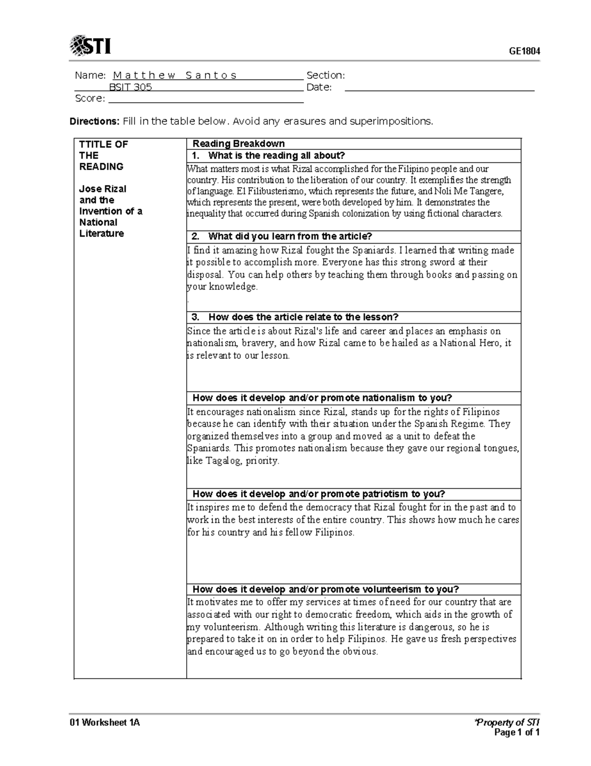 01 Worksheet 1A - Copy - rizal - GE Name: M a t t h e w S a n t o s ...