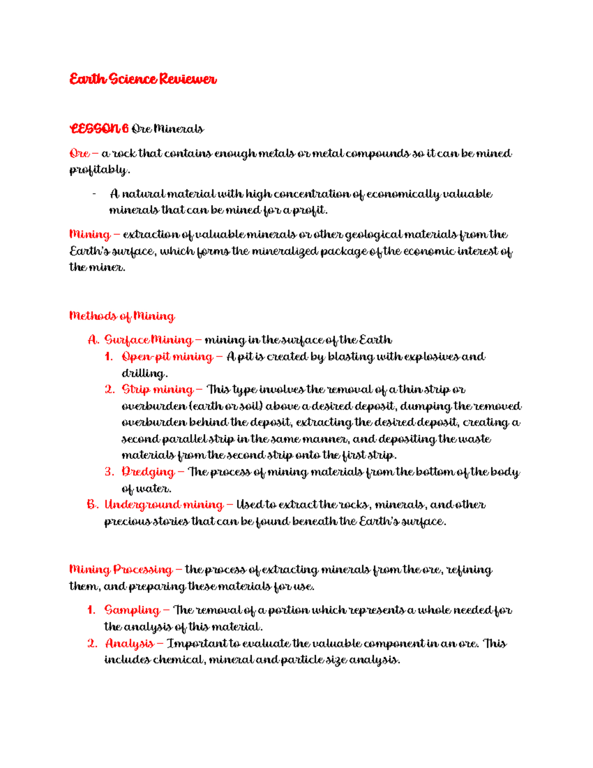 Earth Science Reviewer: Lessons on Ore Minerals and Energy Resources ...