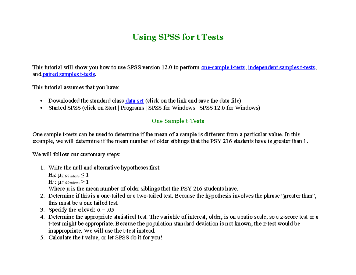 Using SPSS for t Tests - T est - Using SPSS for t Tests This tutorial ...