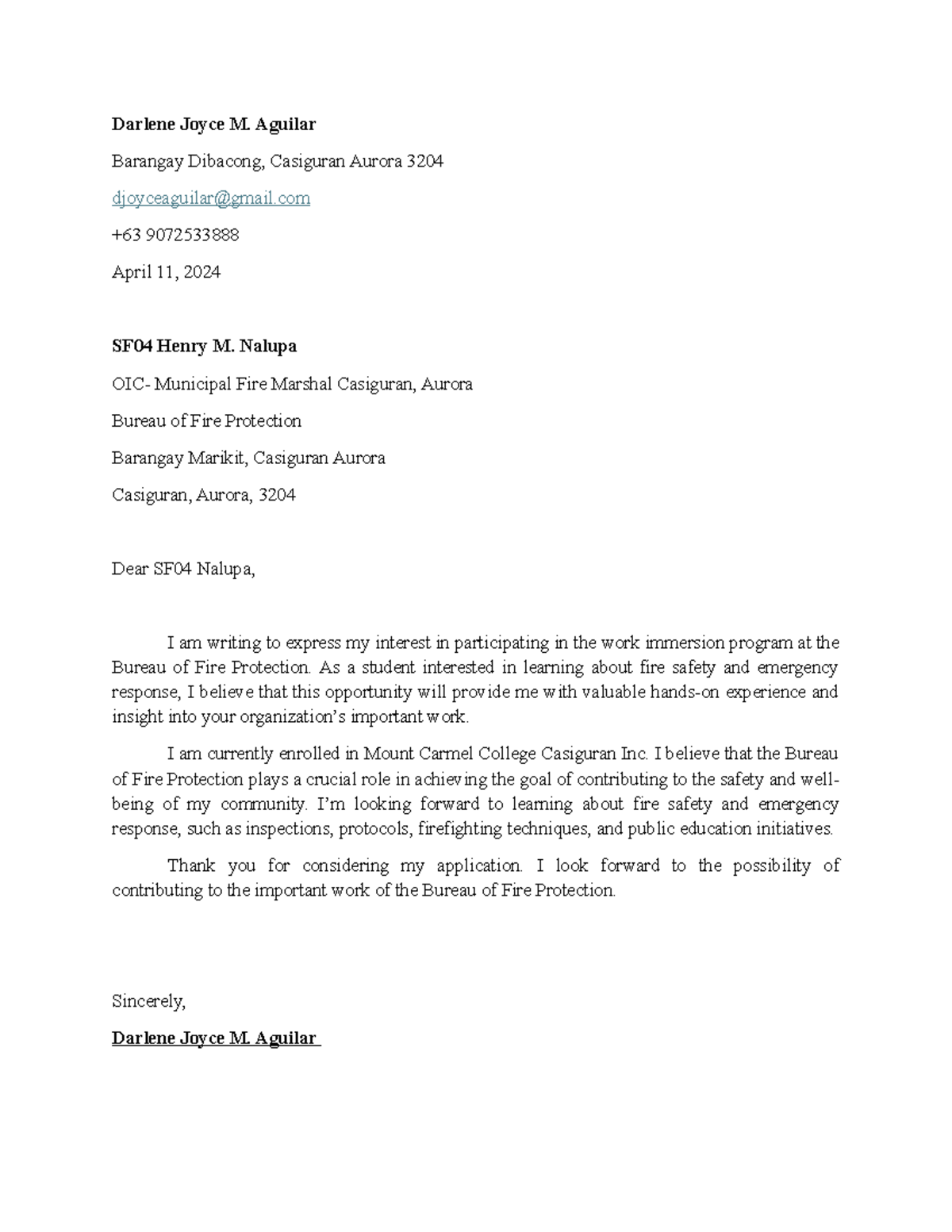 Application NG Lahat - Darlene Joyce M. Aguilar Barangay Dibacong ...