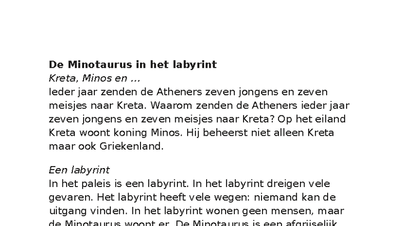 Minotaurus en het Labyrint: Een Vertaling van de Mythe - Studocu
