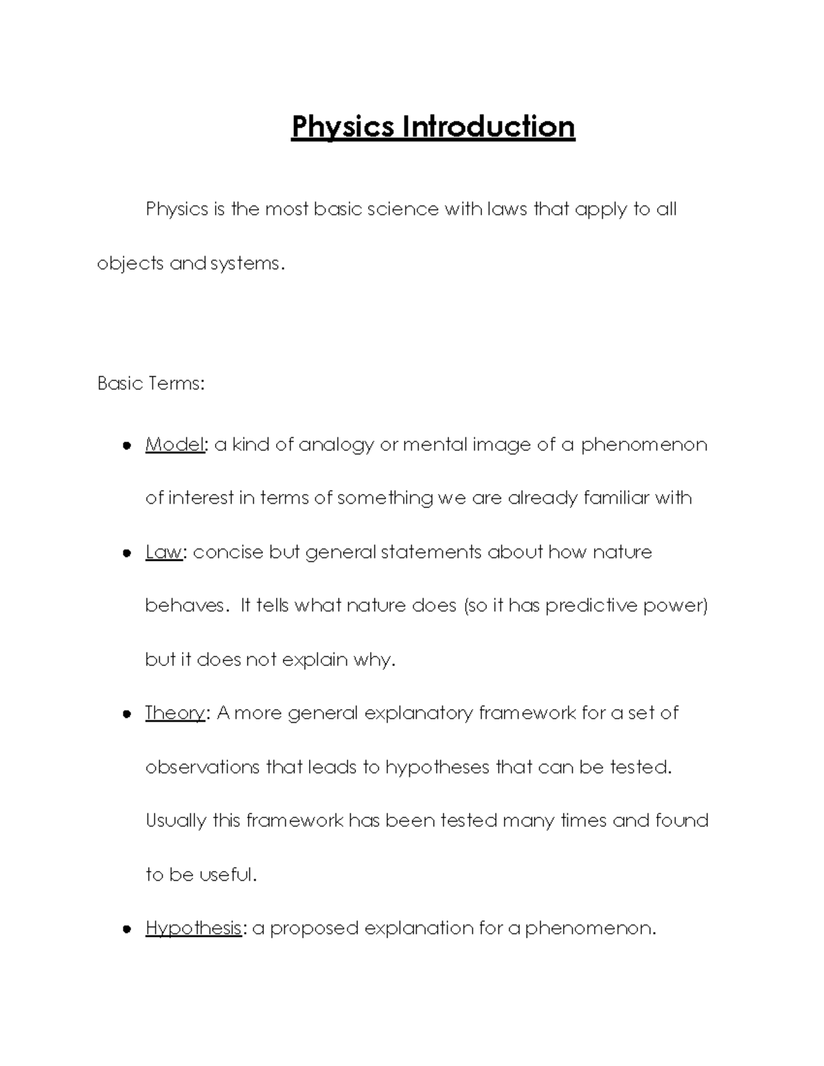 Physics 101: Introduction to Basic Concepts and Terms - Studocu