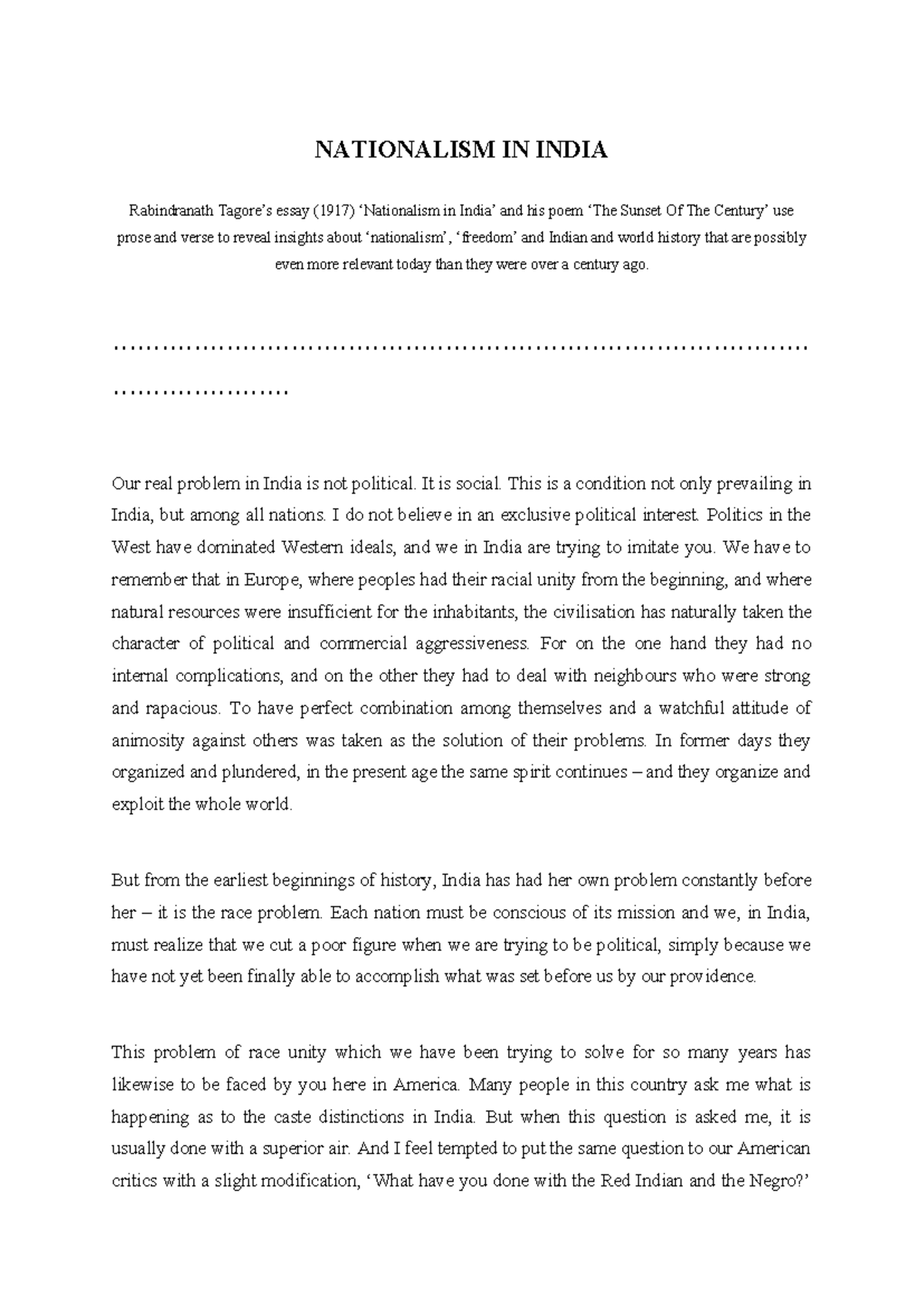 Text 2B - Nationalism in India - NATIONALISM IN INDIA Rabindranath ...