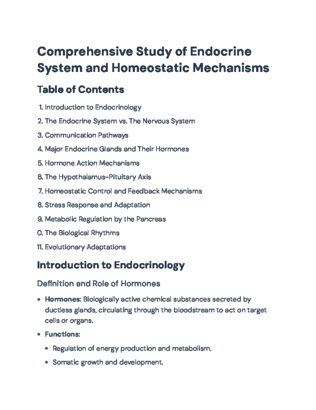 Comprehensive Study of the Endocrine System and Homeostatic Mechanisms ...