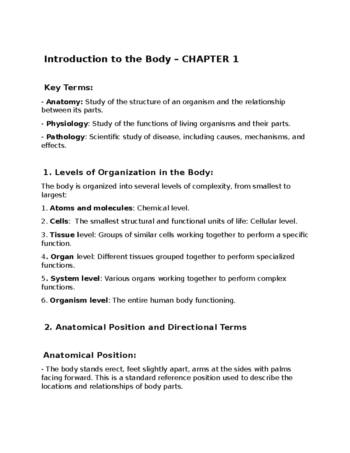 Anatomy 101: Chapter 1 Key Terms and Concepts Overview - Studocu
