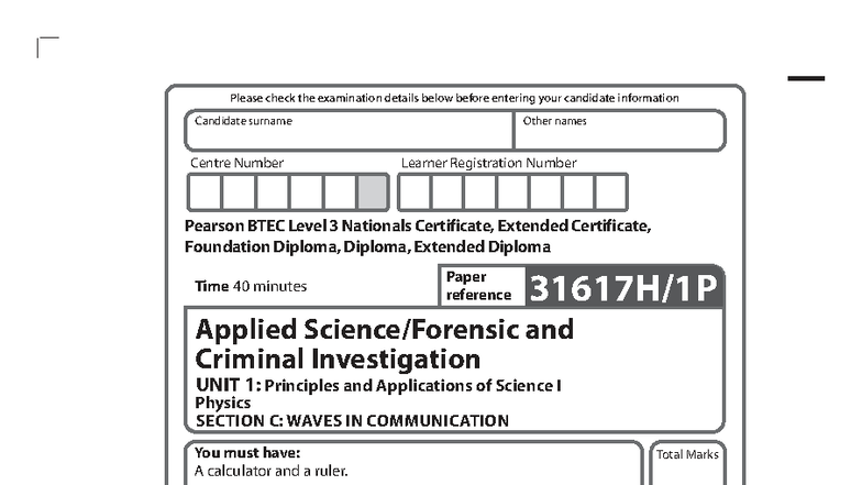 Applied Science Unit 1P: Exam Paper January 2023 - Waves in ...