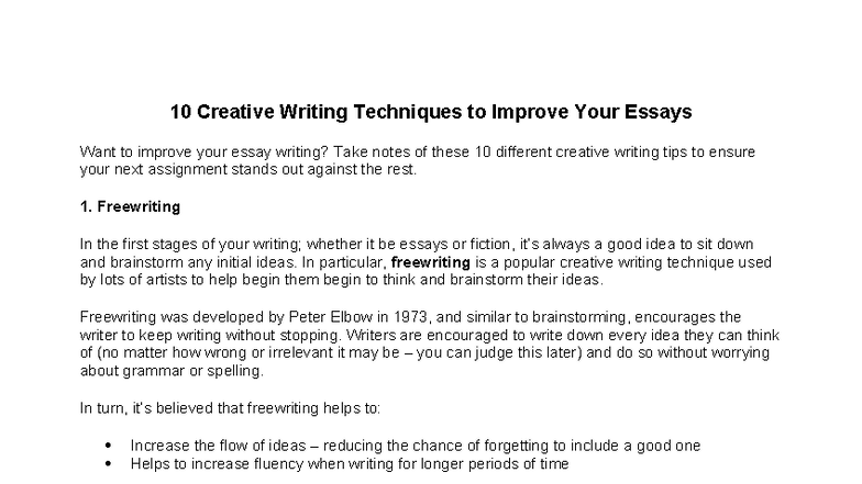 10 Creative Writing Techniques for Better Essays - Studocu