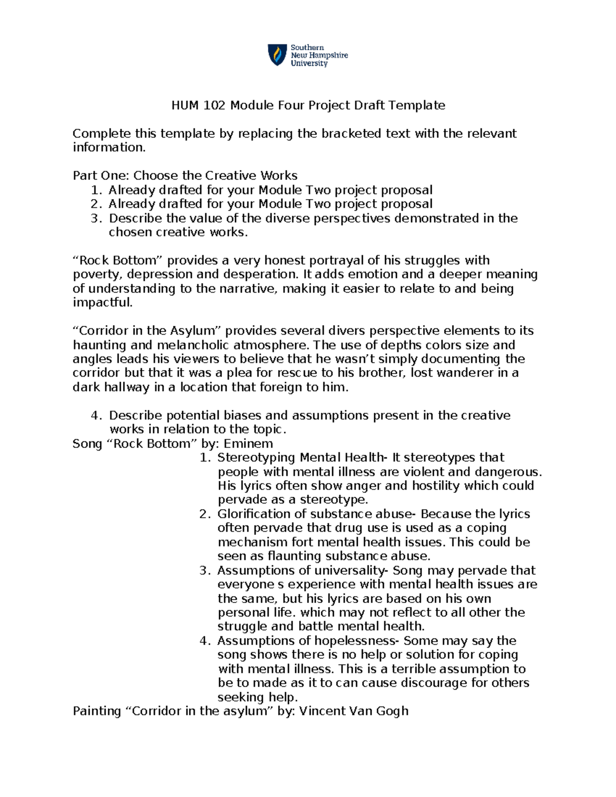 HUM 102 Module Four Project Draft Analysis on Creative Works - Studocu